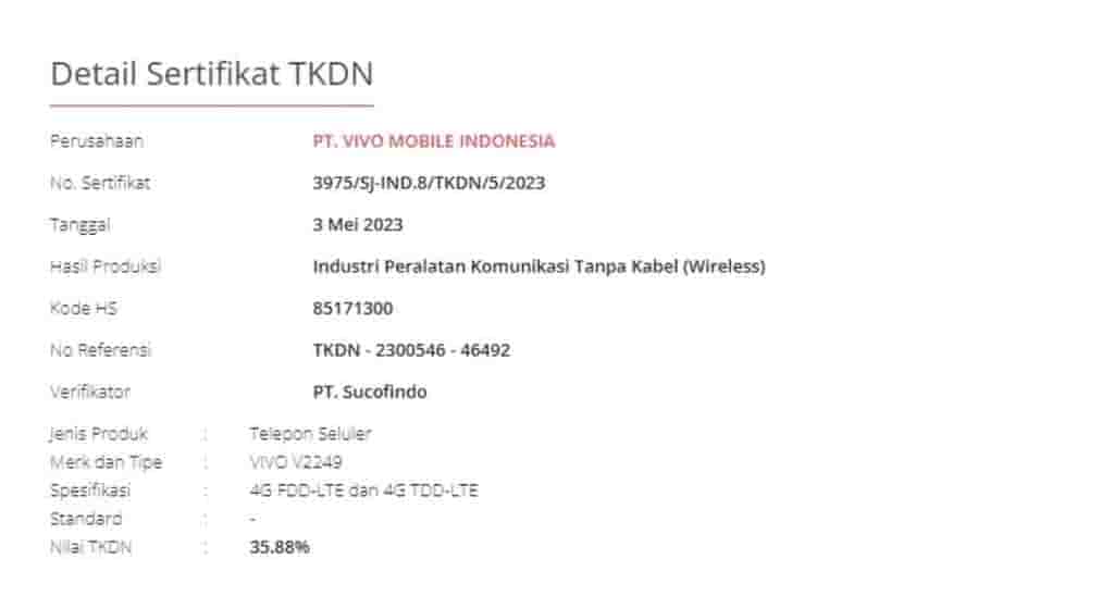 Vivo Smartphones with Model Numbers V2249 and V2248 Receives Indonesia's TKDN Certification ...