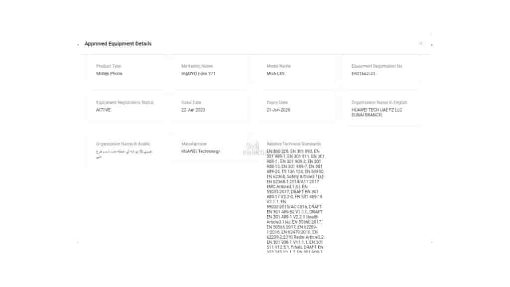 HUAWEI nova Y71 Smartphone Spotted on the TDRA Certification Website ...