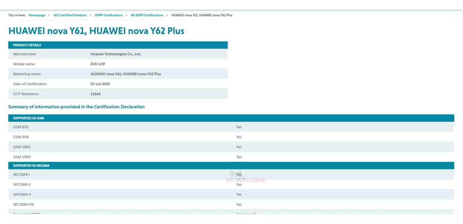 HUAWEI Nova Y62 Plus spotted on GCF certification website, might launch ...