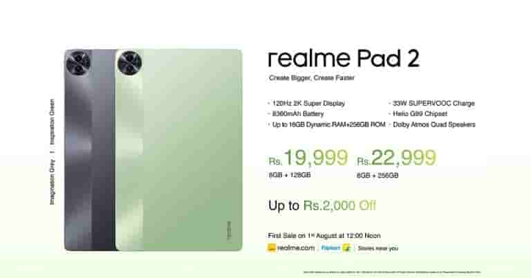 The Sale Of The Realme Pad 2 Tablet will Start On August 1, 2023 - The ...