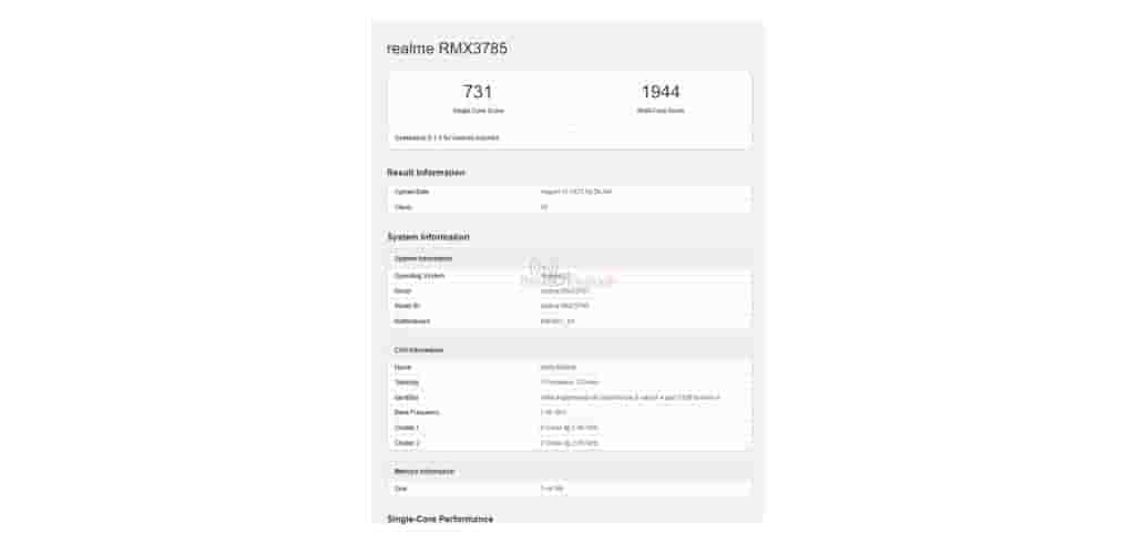 Realme RMX3785 spotted on Geekbench website after BIS Indian ...