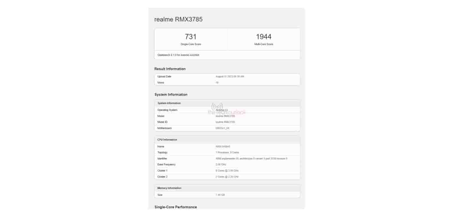 Realme RMX3785 spotted on Geekbench website after BIS Indian ...