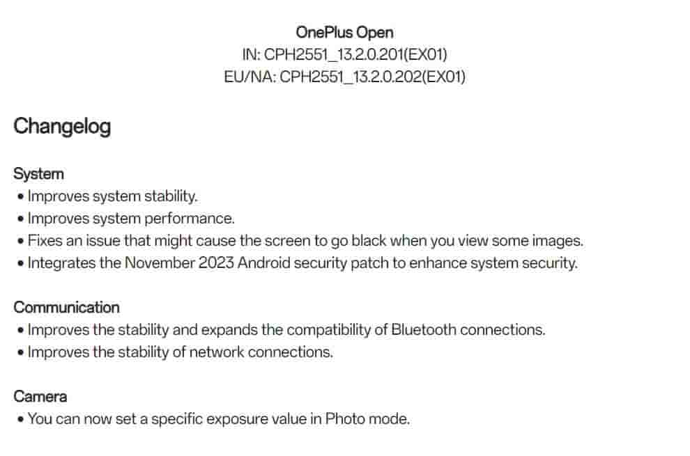 OnePlus Open Receives the OxygenOS 13.2.0.201/202 Update: November 2023 Android Security Patch ...