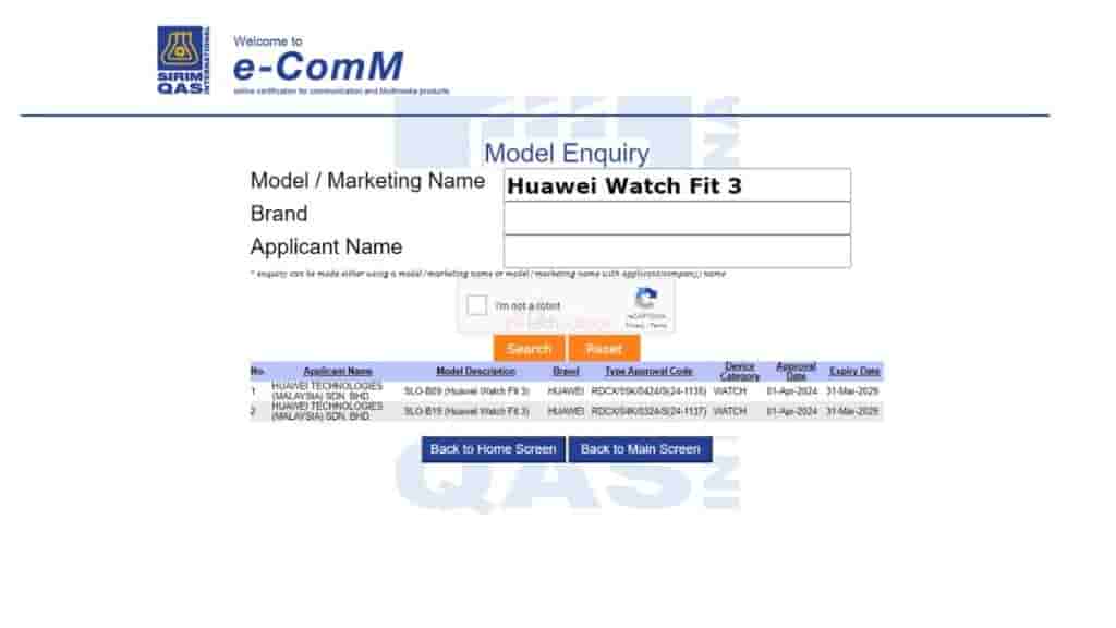 Huawei Watch Fit 3 Spotted On SIRIM Certification Website With Two ...