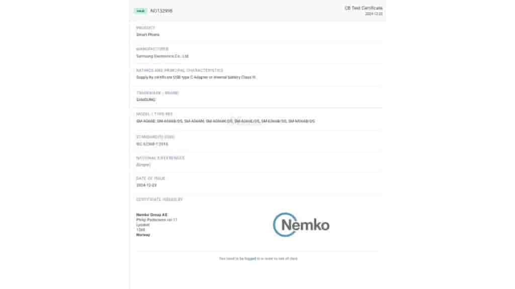 Samsung's Upcoming Galaxy A06 5G, Galaxy F06, and Galaxy M06 Models Received Nemko Certification ...