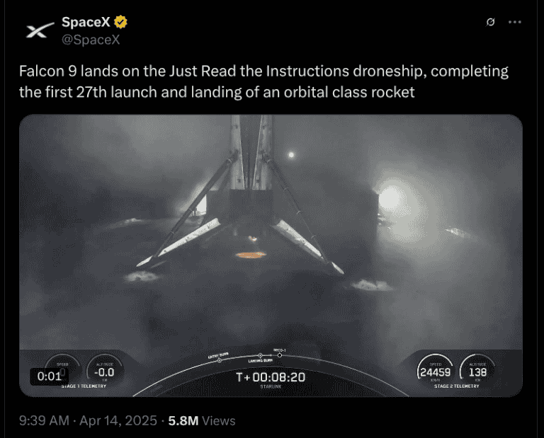 SpaceX Falcon 9 Completes the First 27th Launch and Landing of an ...