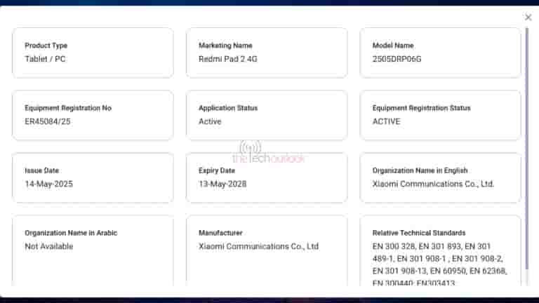 Redmi Pad 2 4G Tablet Spotted on the TDRA Certification Database of UAE ...