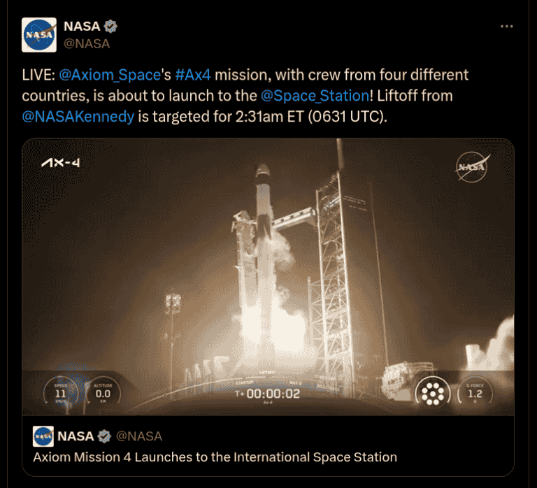 Axiom-4 Mission Launched Successfully Today: Falcon 9 Rocket Lifted Off ...