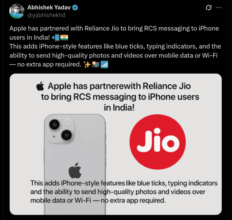 Apple x Jio Partnership to Bring RCS Messaging Capability for Indian ...