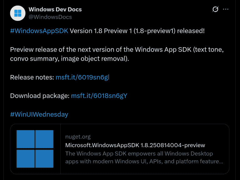 Microsoft Released the Windows App SDK Version 1.8 Preview 1 With Text Tone, Conversation ...