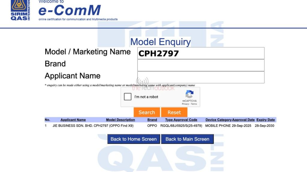 OPPO Find X9 Global Variant (CPH2797) Spotted on the SIRIM ...