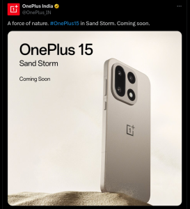 OnePlus 15 Smartphone Sand Storm Color Variant Officially Teased in ...