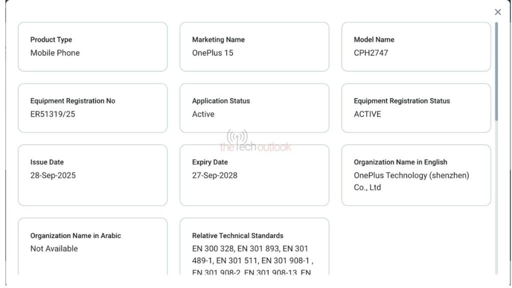 OnePlus 15 Smartphone Spotted on the TDRA Certification Database: UAE ...