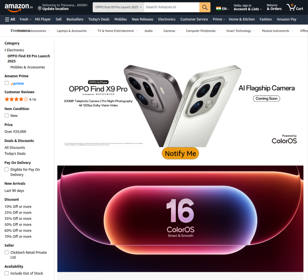 OPPO Find X9 Pro Smartphone Amazon Landing Page Now Live in India ...