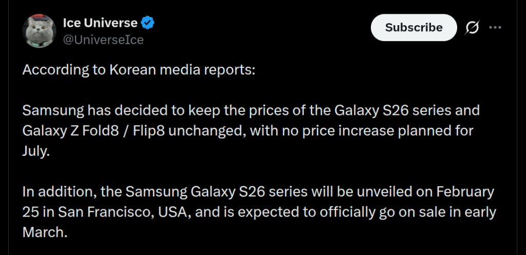 Samsung Galaxy S26 Series and Galaxy Z Fold 8/Flip 8 Pricing Said to ...