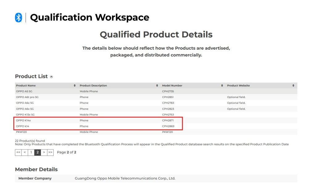 Oppo K14 (CPH2869) and Oppo K14X 5G (CPH2871) Spotted on Bluetooth SIG ...