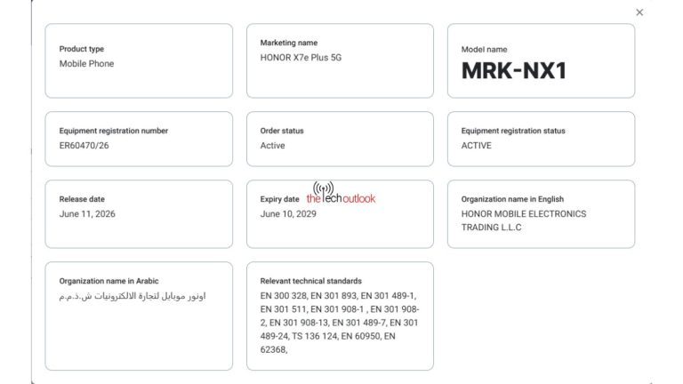 Honor X7e Plus 5G Spotted on UAE’s TDRA and SGS Certification Databases ...