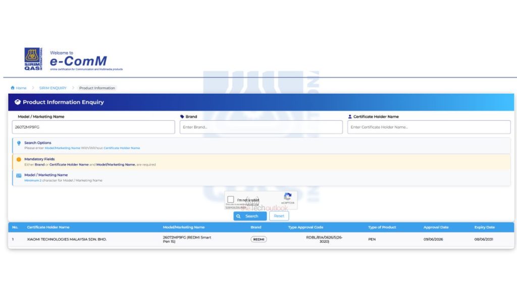 Redmi Smart Pen 1s (26072MP9FG) Receives SIRIM Certification, Malaysian ...